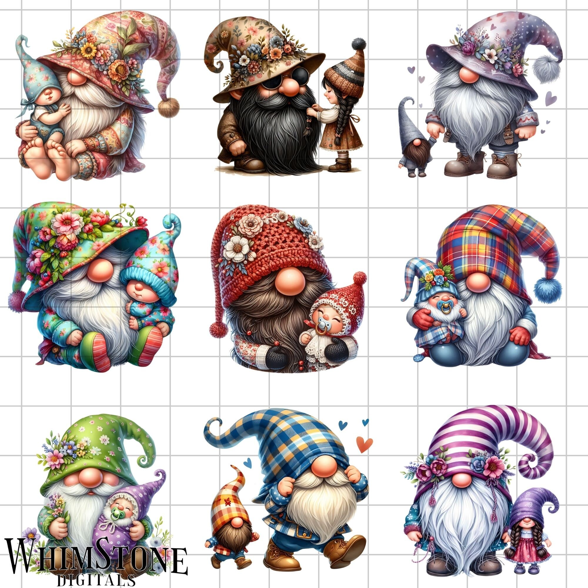 Daddy Gnomes Clipart Bundle, Father Gnomes With Kids PNG Bundle, Father ...