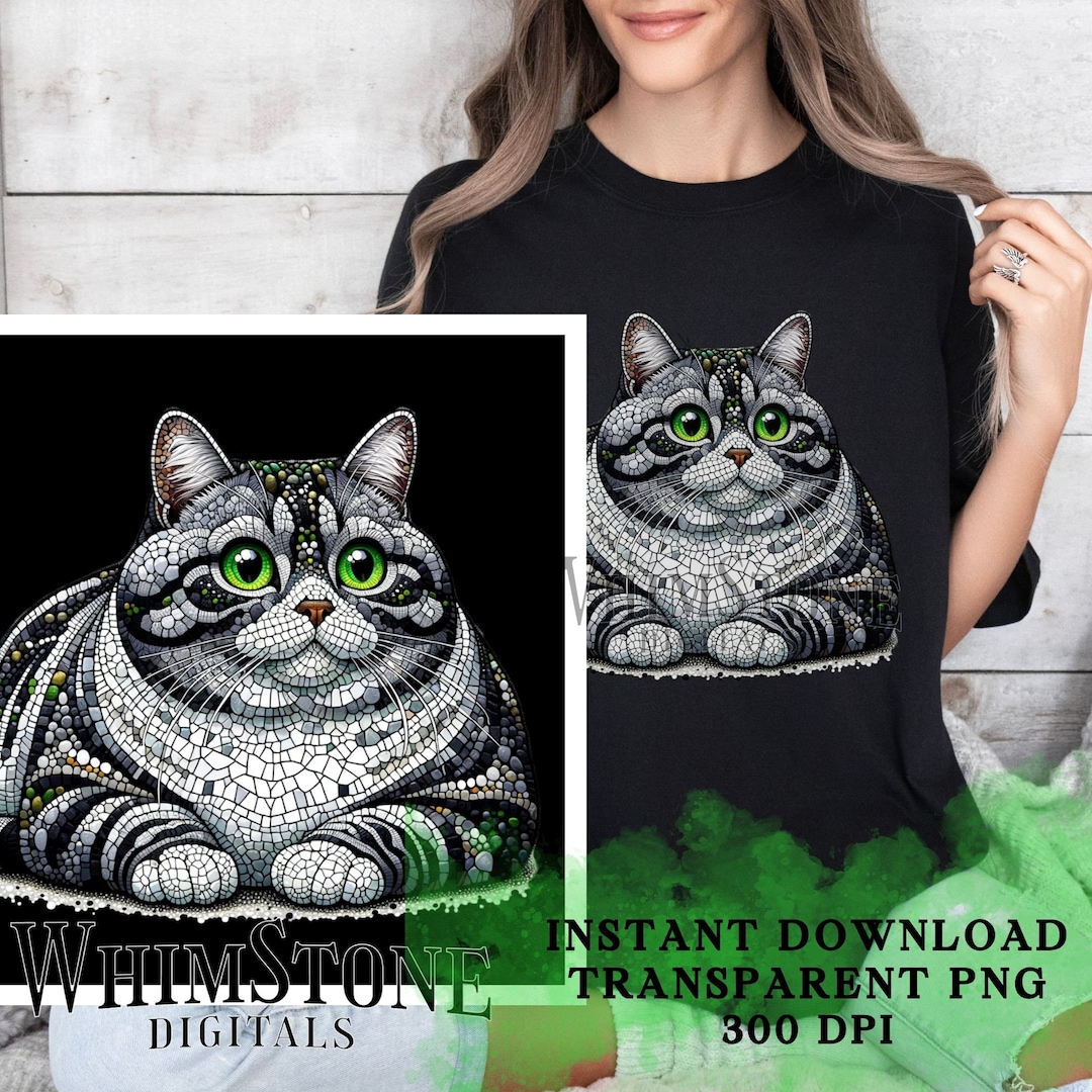 Mosaic Cat PNG Fat Cat Dtf Design Large Feline Sublimation Cat With ...