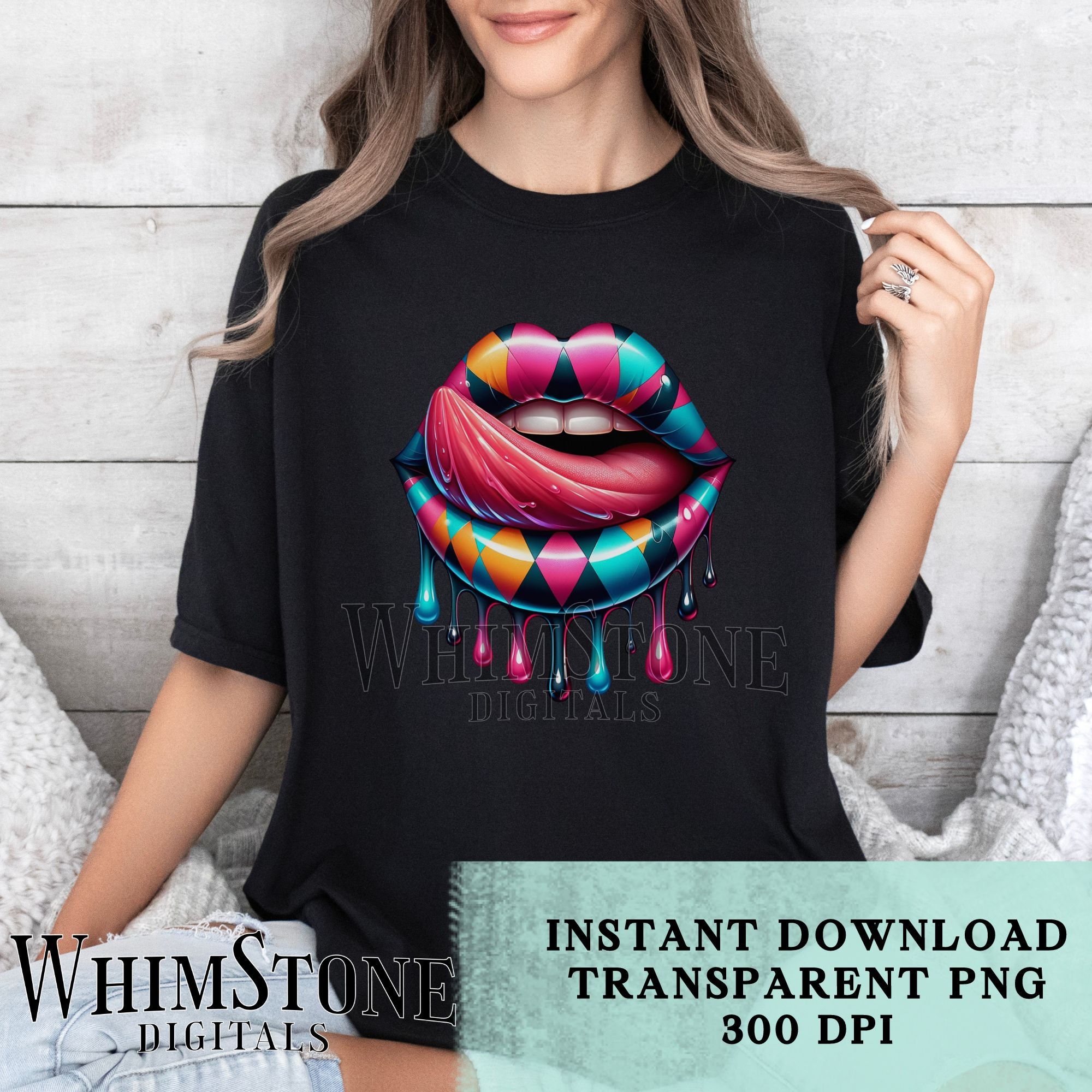 Harlequin Dripping Lips PNG, Colorful Geometric Lip Art PNG, Lips Dtf ...