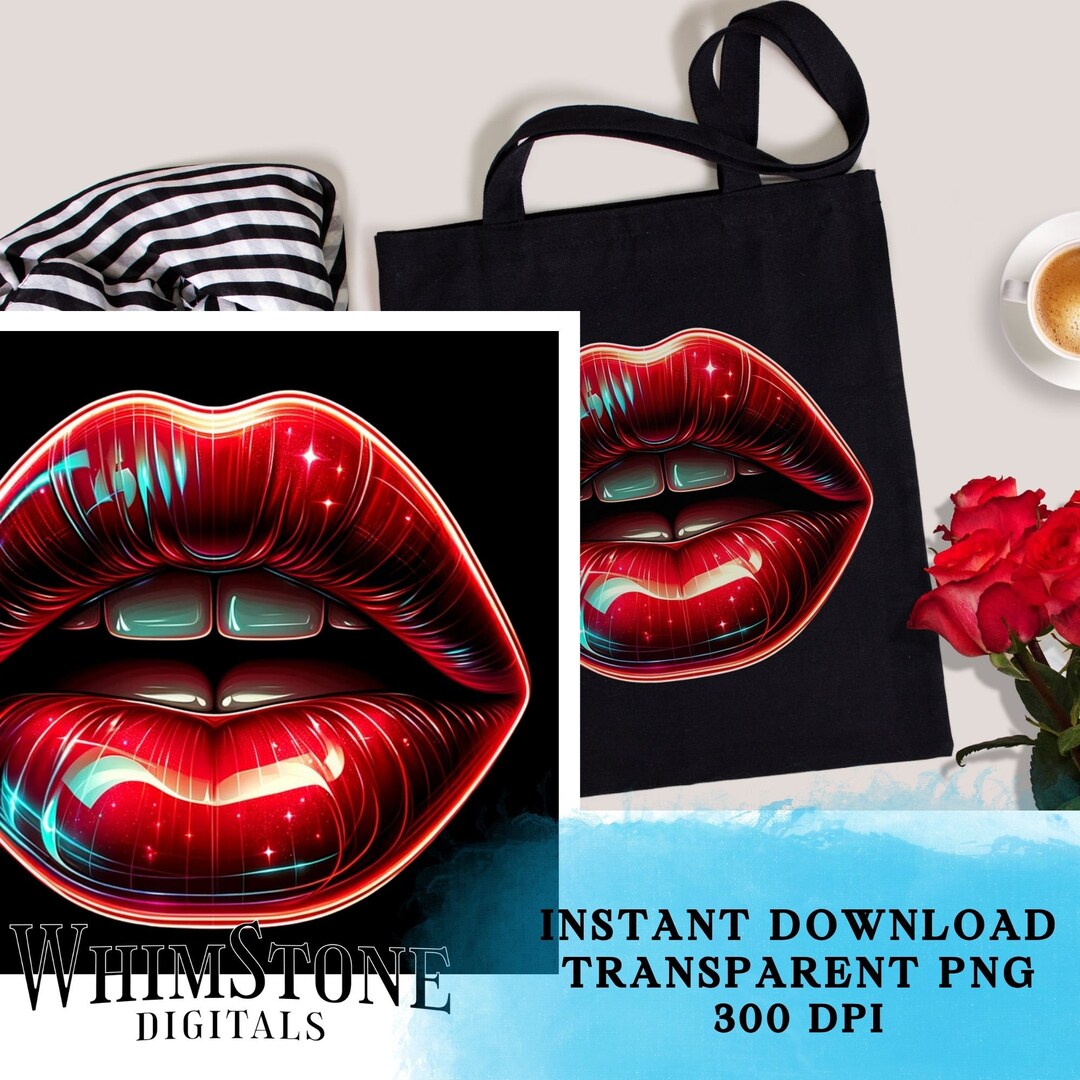 Red Neon Lips PNG, Kiss Lips Dtf Design, Lips Clipart Shimmering Lips ...