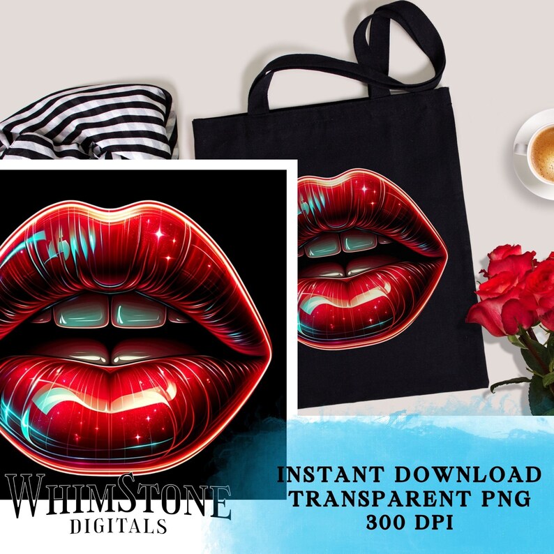 Red Neon Lips PNG, Kiss Lips Dtf Design, Lips Clipart Shimmering Lips ...