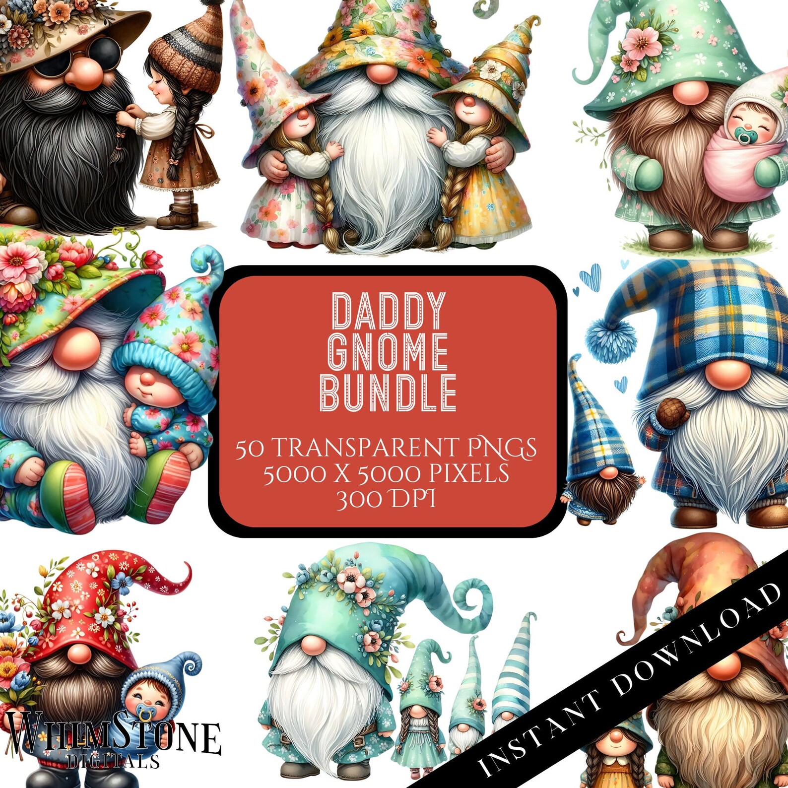 Daddy Gnomes Clipart Bundle, Father Gnomes With Kids PNG Bundle, Father ...