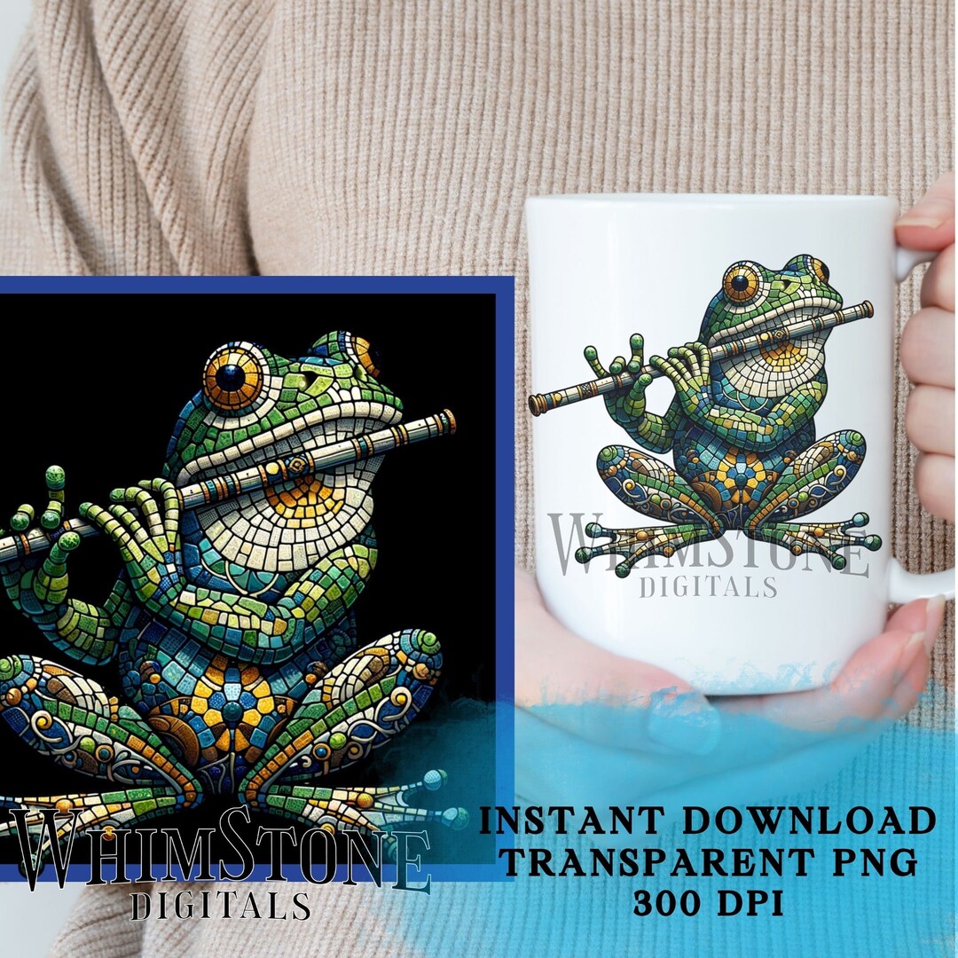 Mosaic Frog PNG Frog Dtf Design Frog Playing Flute Sublimation ...