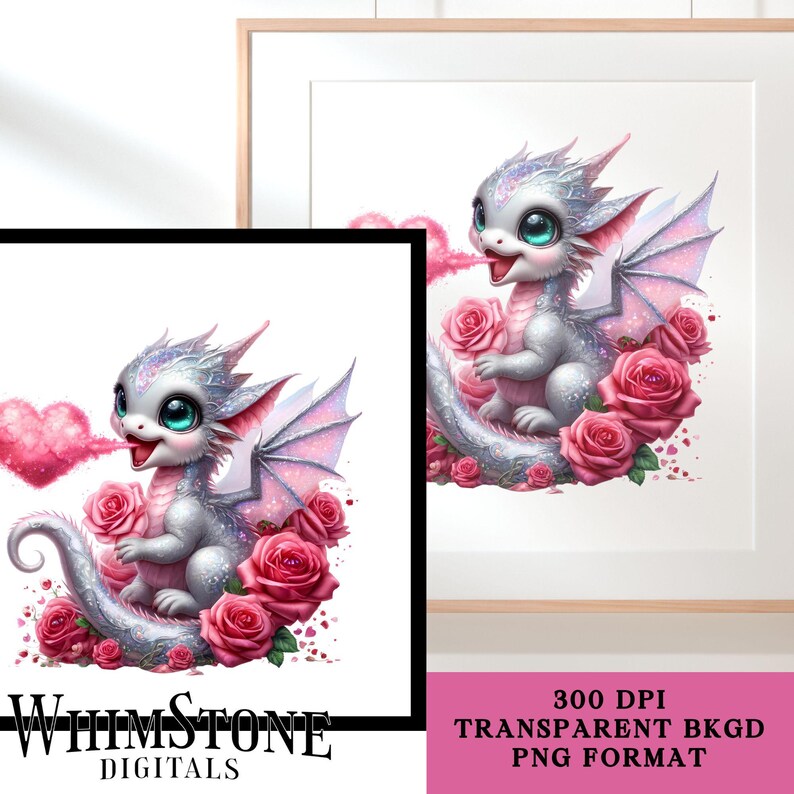 Valentine Dragon Clipart Bundle, Adorable Baby Dragons PNG Bundle ...