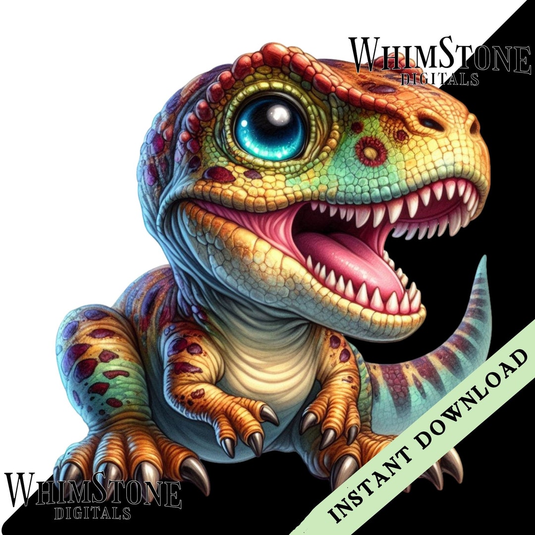 Adorable Baby T-rex PNG Cute Dino Clipart DTF Watercolor Trex PNG Dino ...