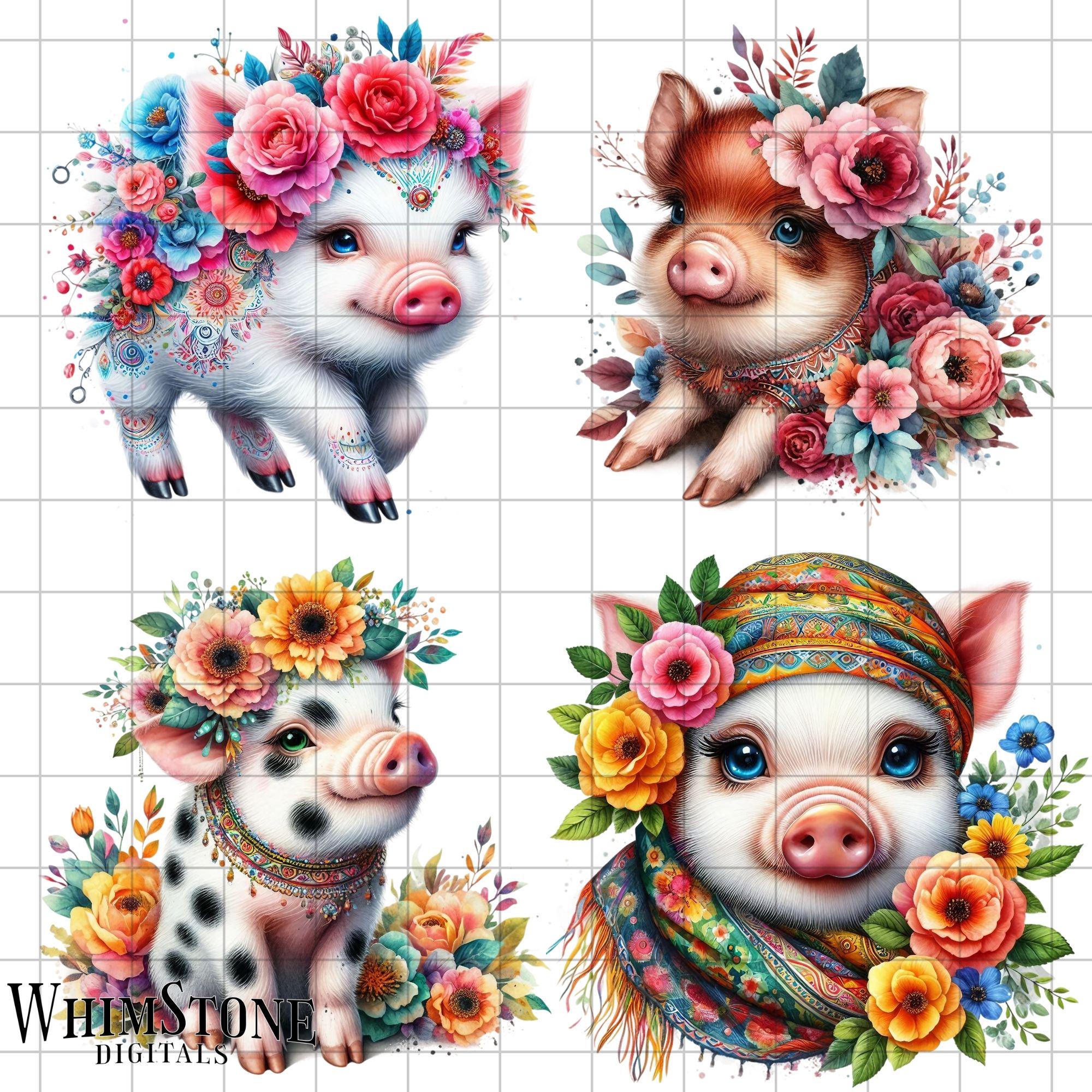 PNG Watercolor Boho Pig Clipart Bundle Nursery Wall Art Files Glass Jar ...