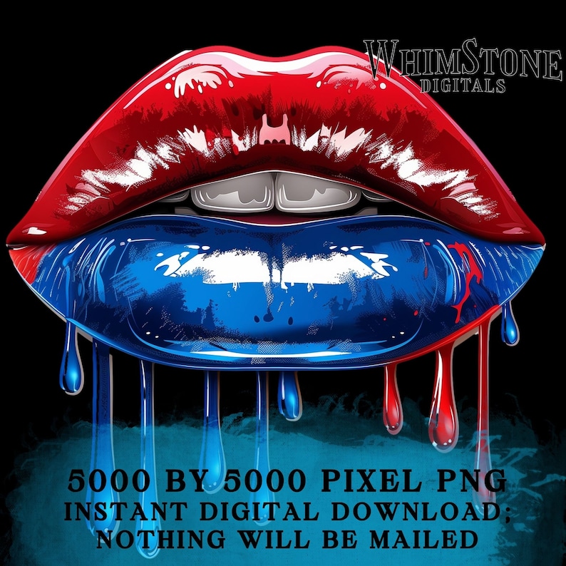 Red and Blue Lips PNG, Kiss Lips Dtf Design, Patriotic Clipart, USA ...