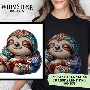Sloth Reading PNG Sleepy Sloth Dtf Design Mosaic Sloth Sublimation ...