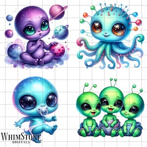Cute Baby Alien Clipart Bundle, Alien Babies PNG Bundle, Fun Nursery ...
