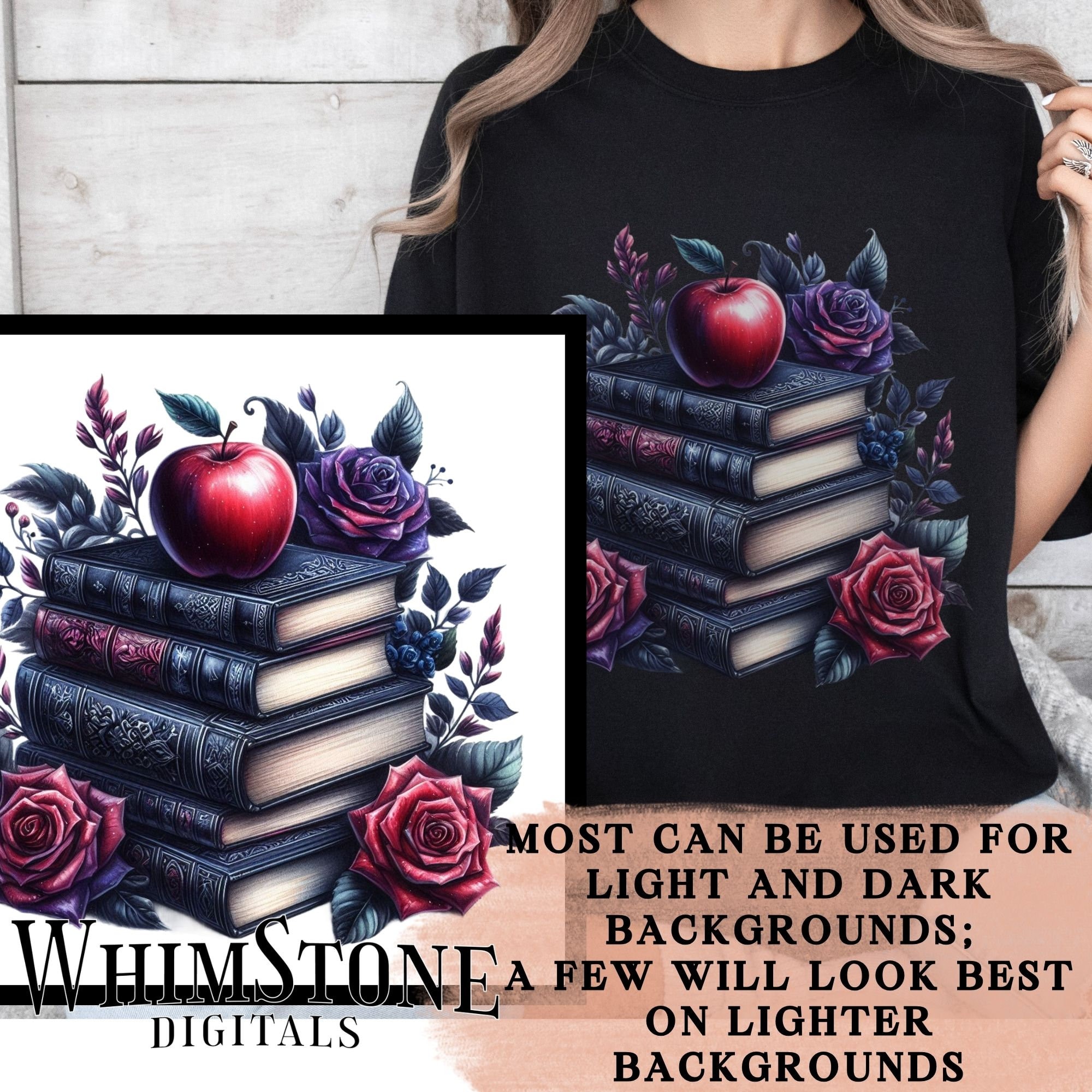 Watercolor Gothic Book Stack Clipart Bundle, Books Pngs, Dark Romance ...