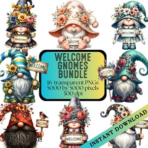 Welcome Gnomes Clipart Bundle, Gnomes With Welcome Signs PNG Bundle ...