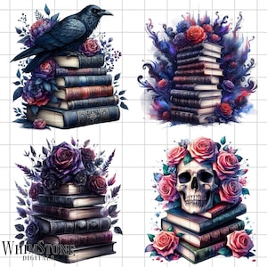 Watercolor Gothic Book Stack Clipart Bundle, Books Pngs, Dark Romance ...
