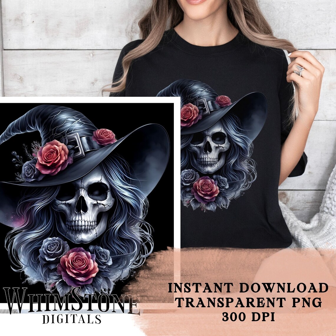 Watercolor Witchy Skull Clipart Bundle, Gothic Floral Skull Pngs ...