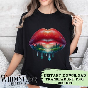 Scenic River Lips PNG, Kiss Lips Dtf Design, Dripping Lip Clipart, Red ...