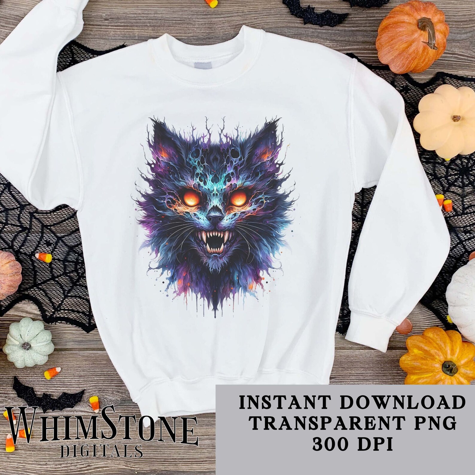 Undead Cat PNG, Creepy Cat Dtf Design, Halloween Clipart, Haunting ...