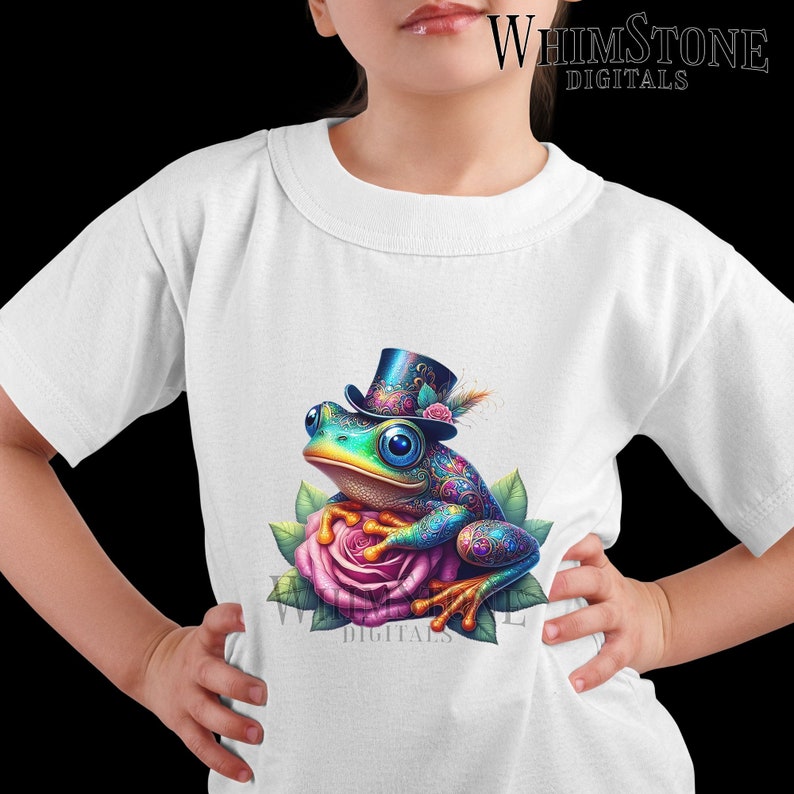 Whimsical Frog on a Rose PNG, Artsy Frog DTF, Colorful Frog Clipart ...