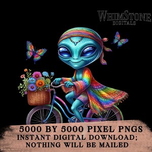 Hippie Aliens Clipart Bundle, Groovy Alien PNG Bundle, Cute Alien Pngs ...