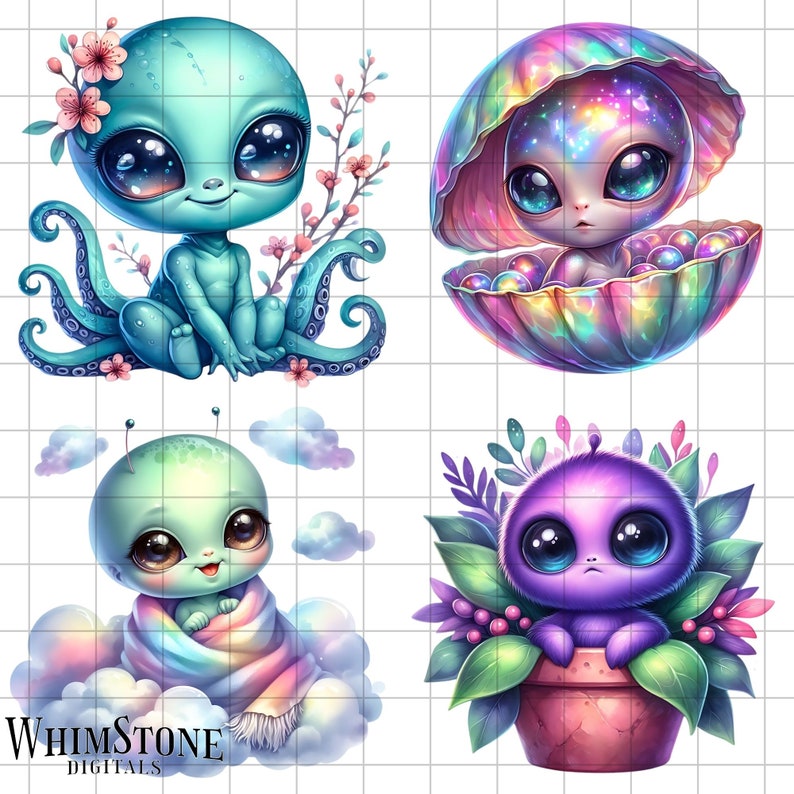 Cute Baby Alien Clipart Bundle, Alien Babies PNG Bundle, Fun Nursery ...