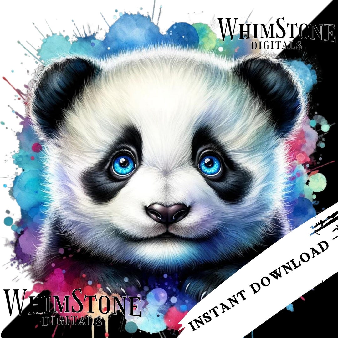 Watercolor Baby Panda Bear PNG DTF Design Artistic Panda Cub Clipart ...