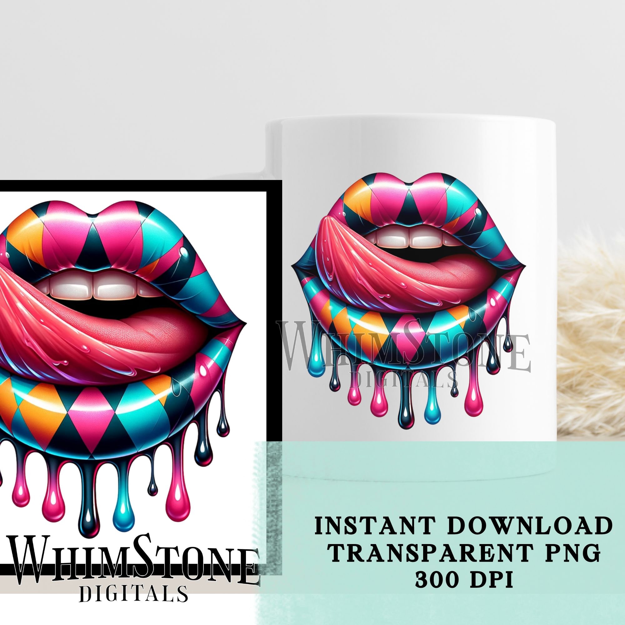 Harlequin Dripping Lips PNG, Colorful Geometric Lip Art PNG, Lips Dtf ...