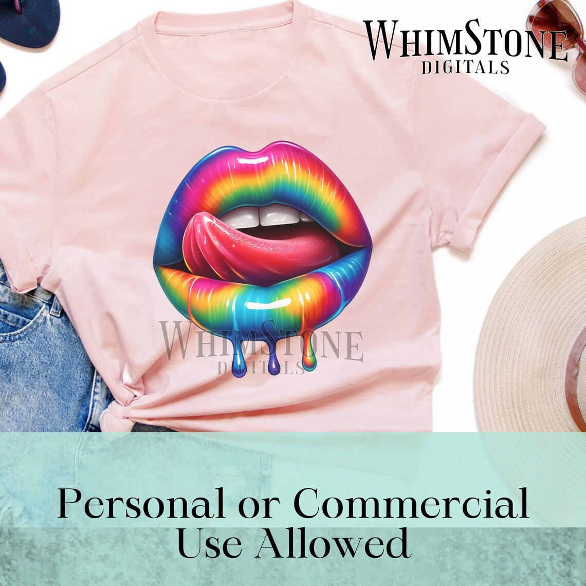 Rainbow Tie-dye Lips PNG, Kiss Lips DTF, Dripping Lip Clipart, Licking ...