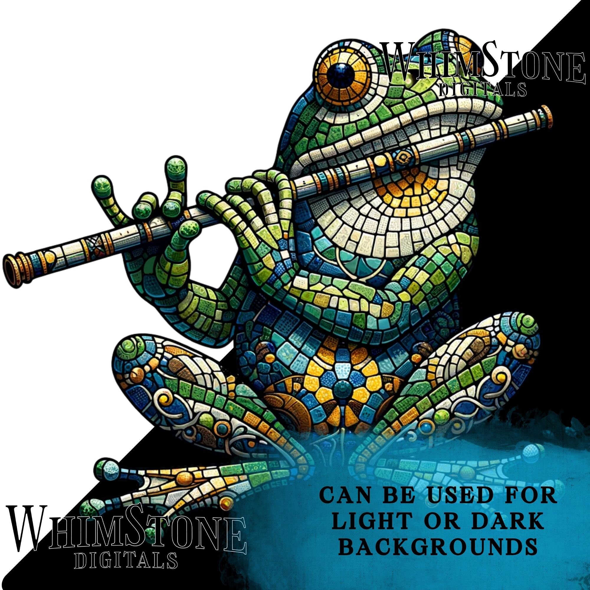 Mosaic Frog PNG Frog Dtf Design Frog Playing Flute Sublimation ...