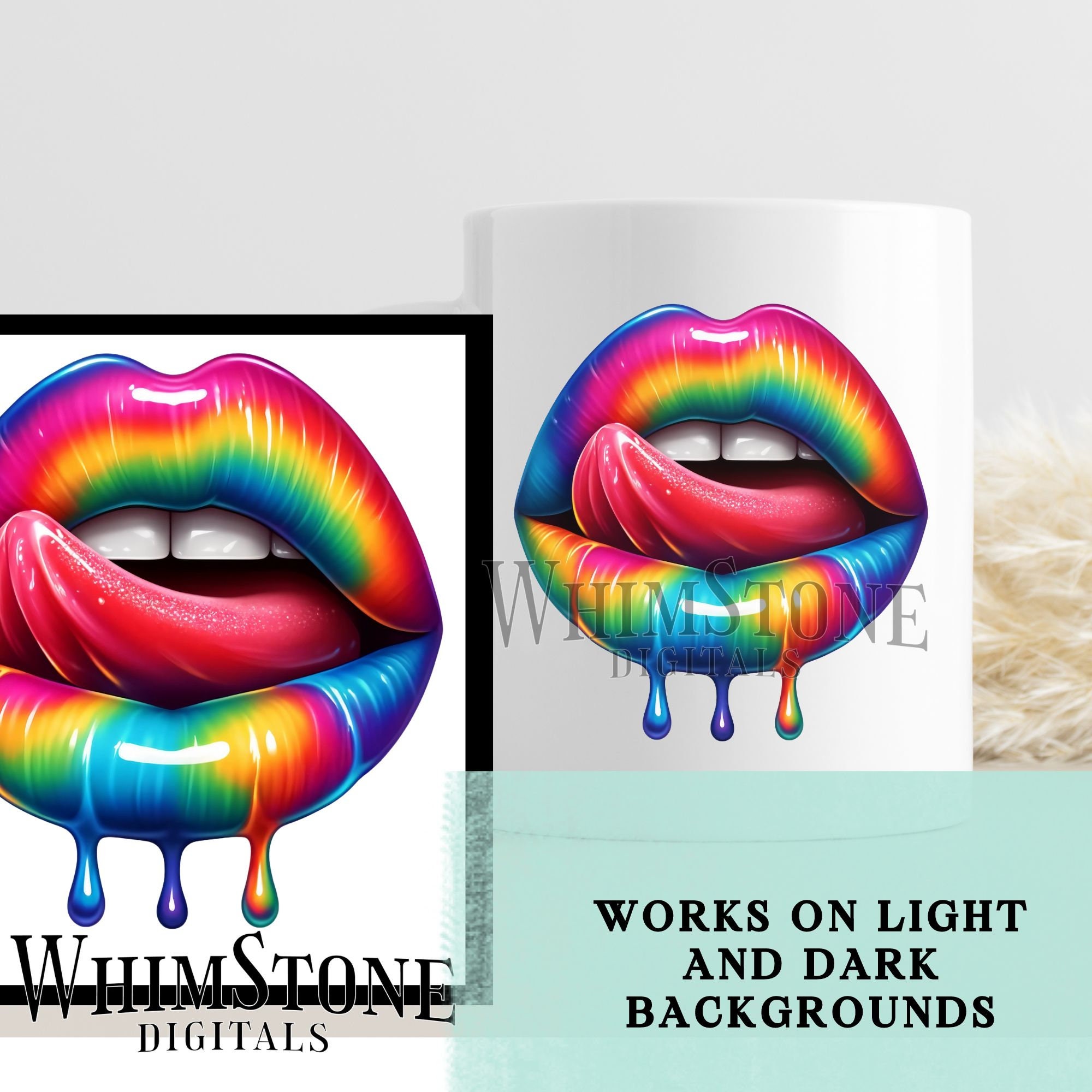 Rainbow Tie-dye Lips PNG, Kiss Lips DTF, Dripping Lip Clipart, Licking ...