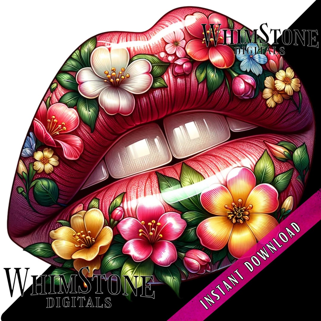 Spring Lips PNG, Kiss Lips Dtf Design, Flower Lip Sublimation, Floral ...