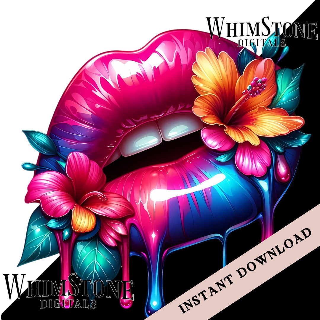 Tropical Lips PNG, Kiss Lips Dtf Design, Dripping Lip Clipart, Pink and ...
