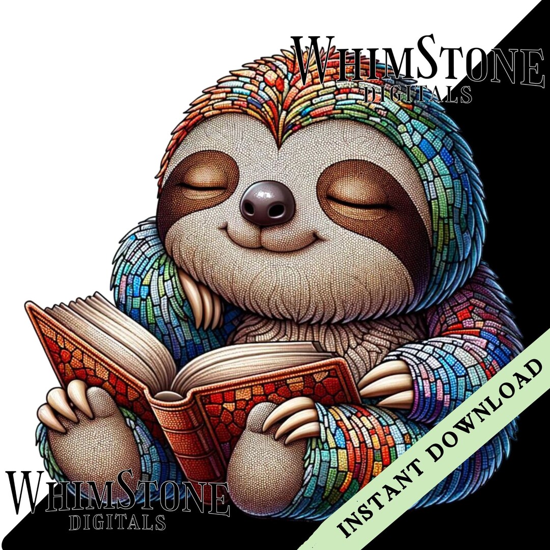 Sloth Reading PNG Sleepy Sloth Dtf Design Mosaic Sloth Sublimation ...