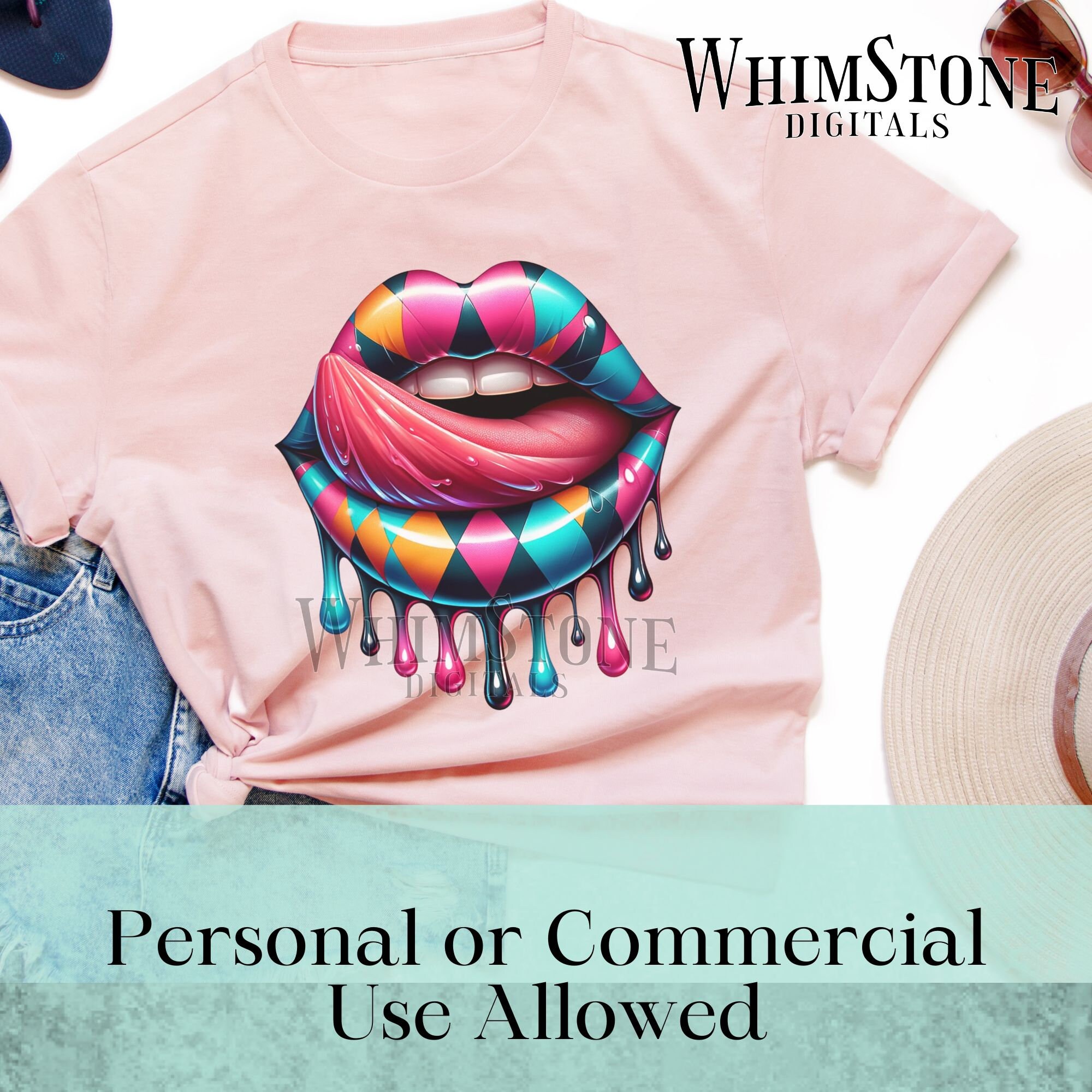 Harlequin Dripping Lips PNG, Colorful Geometric Lip Art PNG, Lips Dtf ...