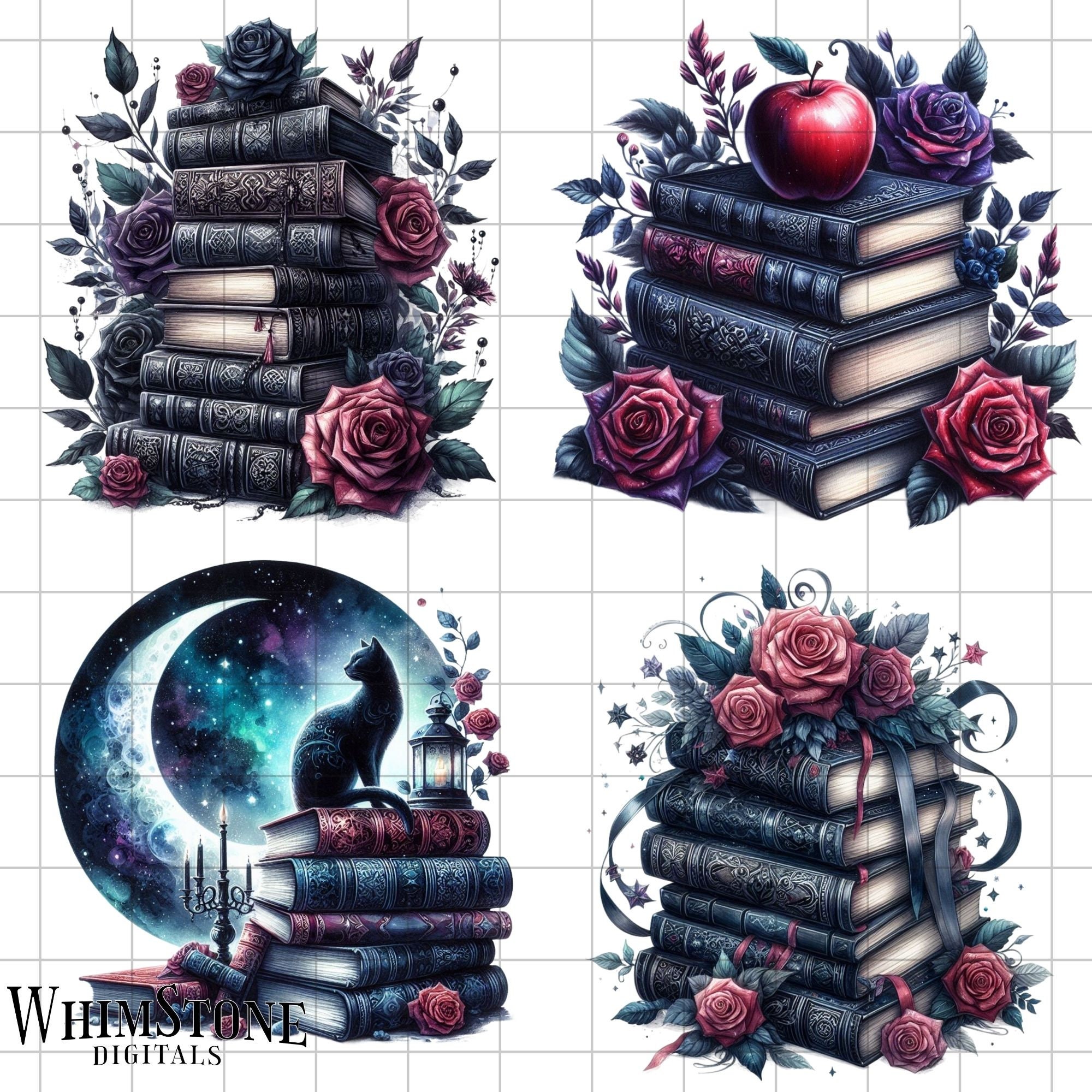 Watercolor Gothic Book Stack Clipart Bundle, Books Pngs, Dark Romance ...