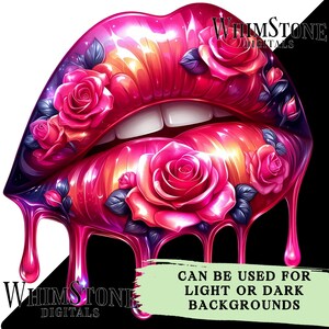 Romantic Pink Rose Lips PNG, Kiss Lips Dtf Design, Dripping Lip Clipart ...