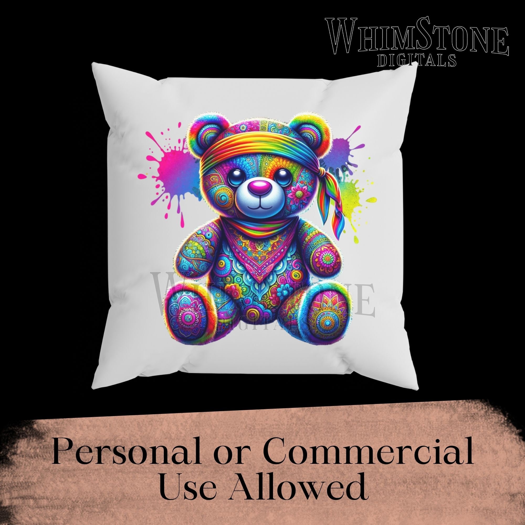 Psychedelic Hippie Teddy Bear PNG Watercolor Teddy Bear DTF Teddy T ...