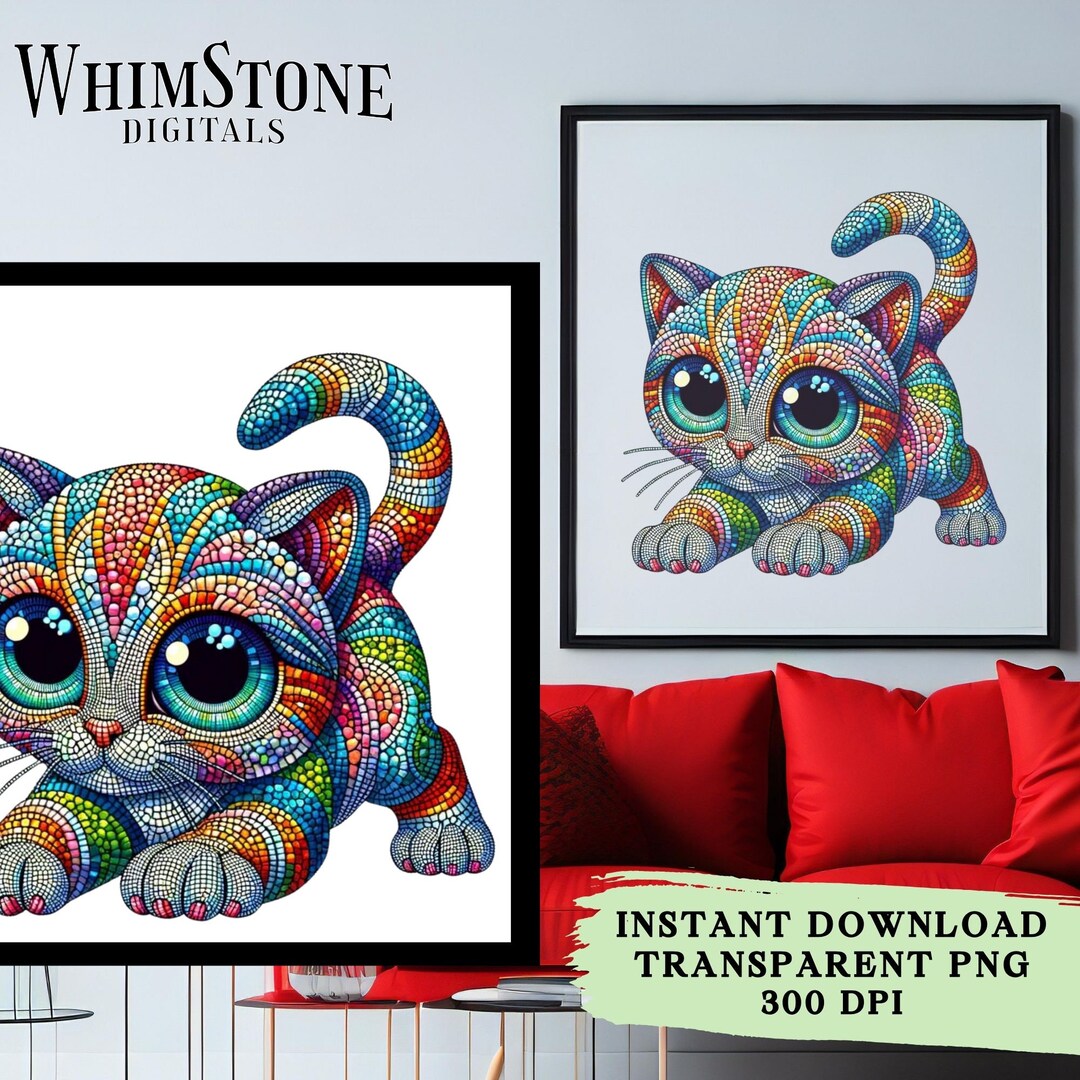 Mosaic Kitten PNG Cute Cat Dtf Design Mosaic Cat Sublimation Playful ...