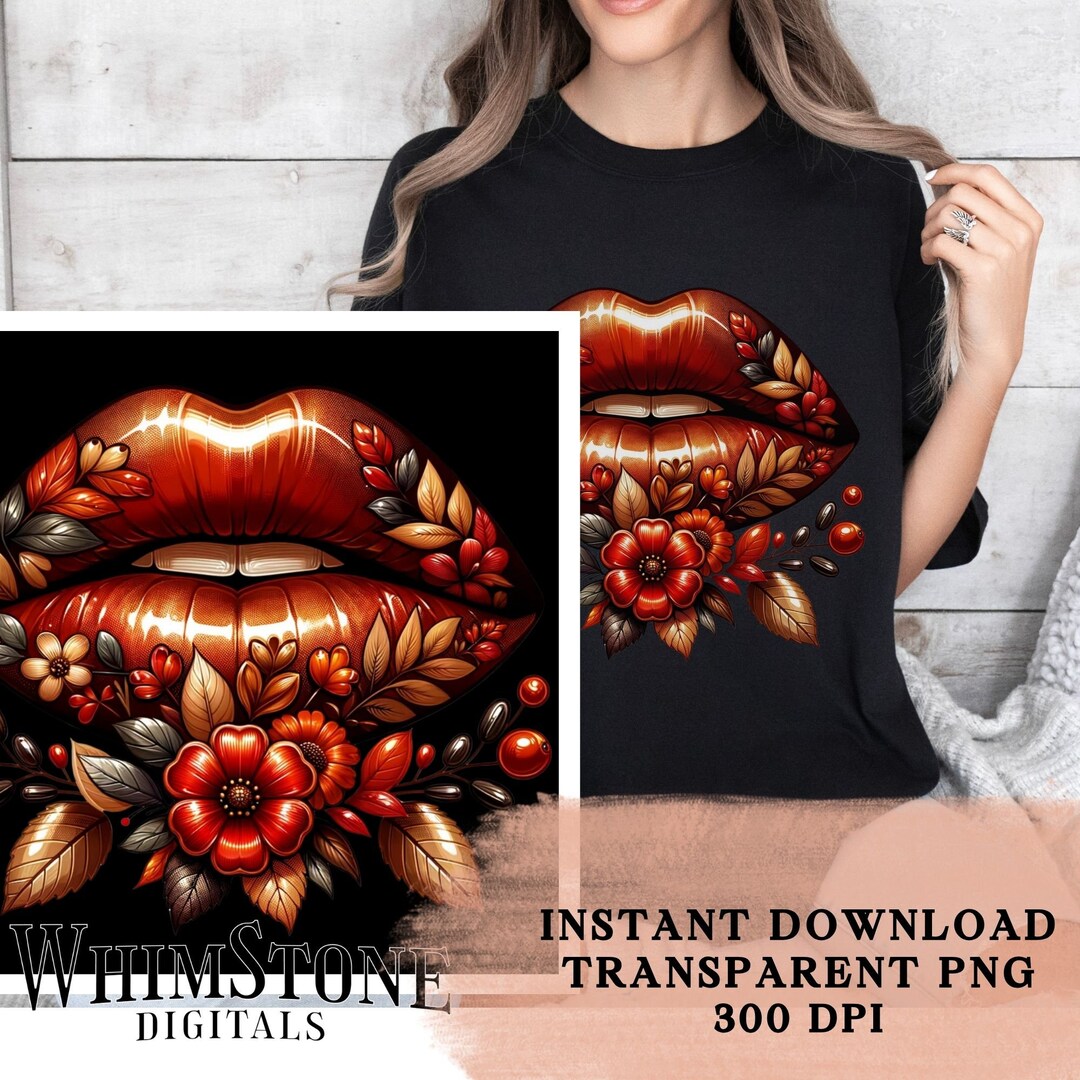 Fall Lips PNG, Kiss Lips Dtf Design,floral Lip Sublimation, Autumn Lips ...