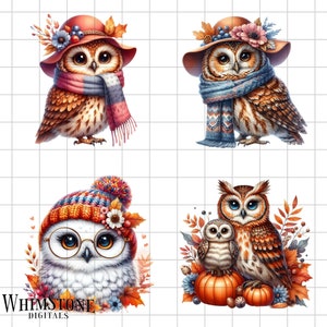 Owls in Autumn Clipart Bundle, Autumn PNG Bundle, Fall Owls Pngs, Owl ...