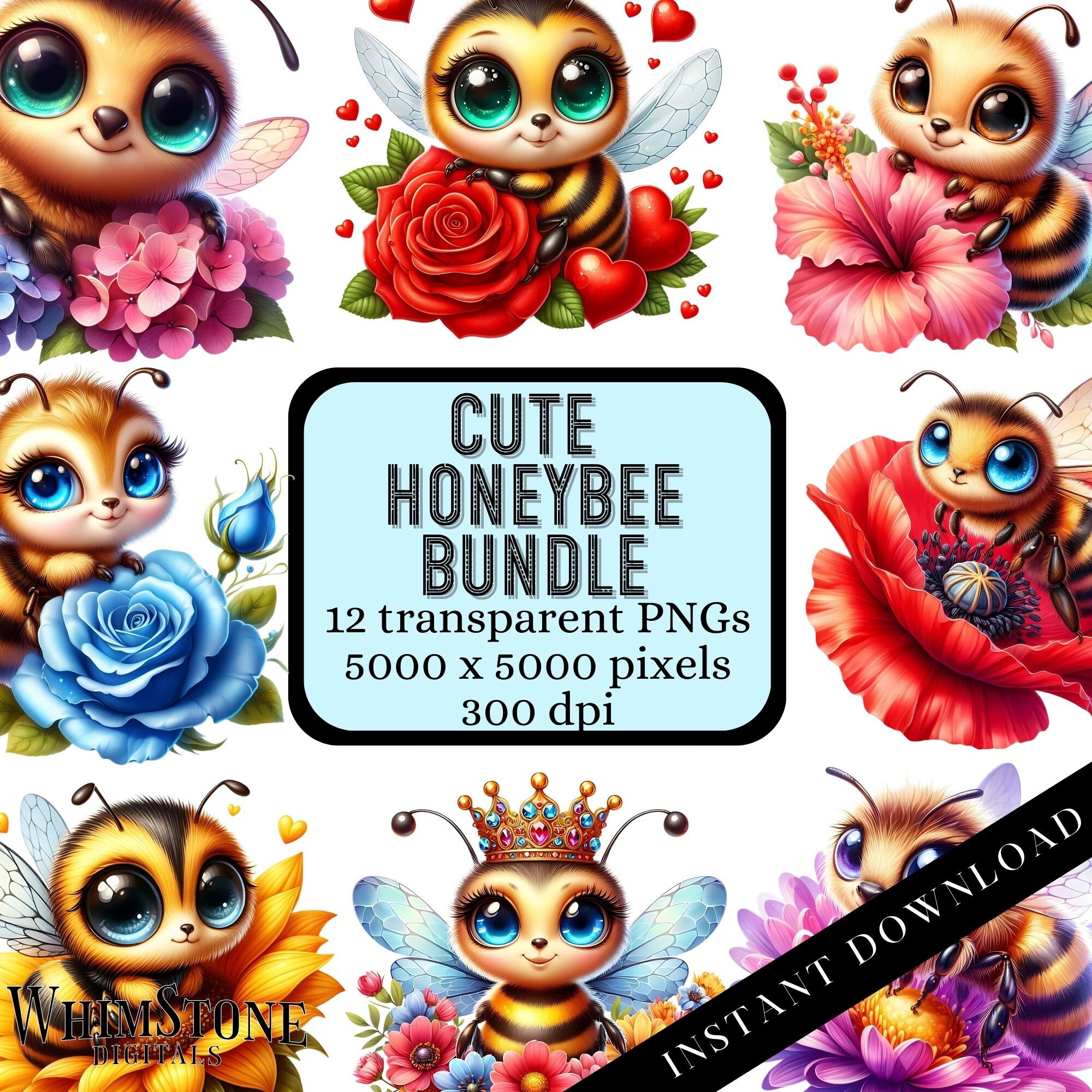 Cute Honeybees Clipart Bundle, Honey Bee Clipart, Bee Pngs, Bees With ...