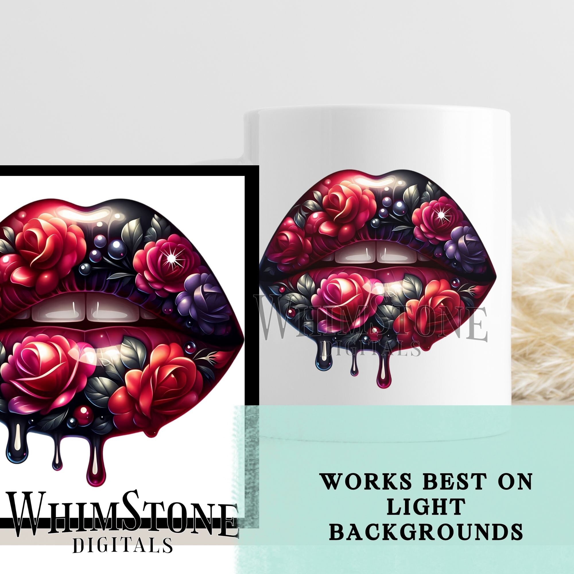 Romantic Floral Lips PNG, Flower Lips Dtf Design, Rose Lips Clipart ...