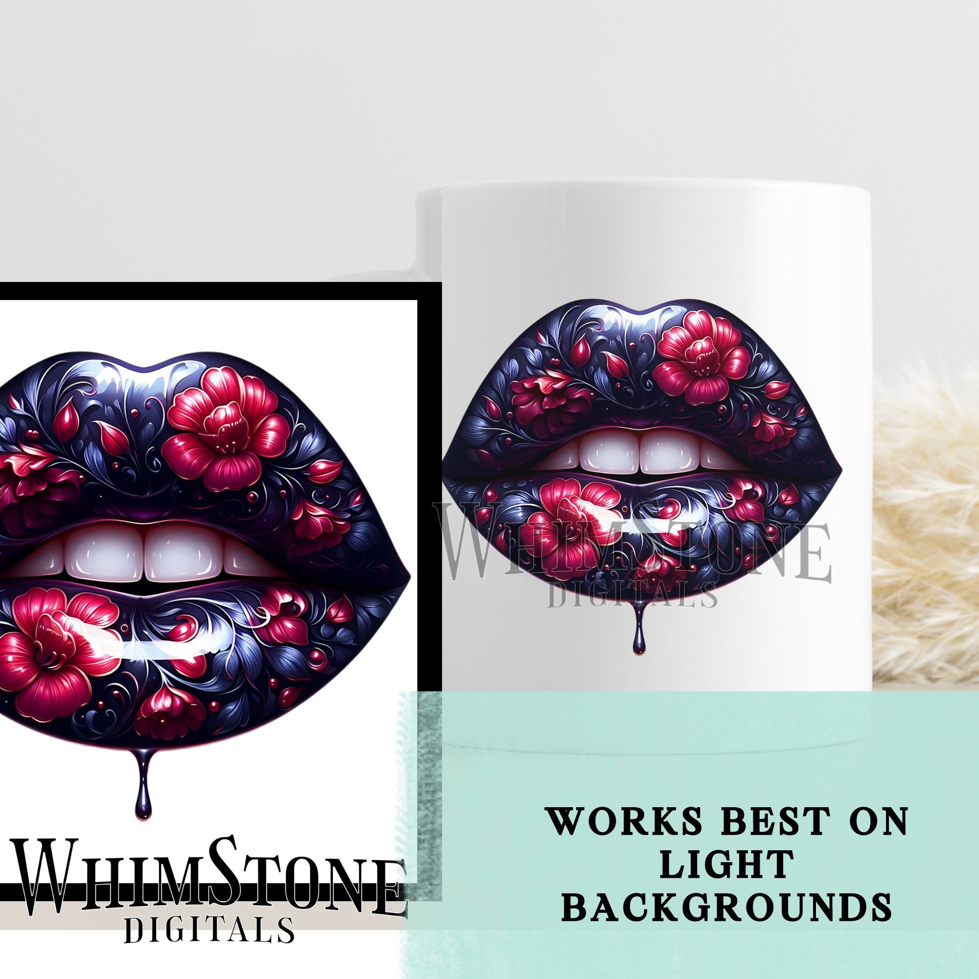 Romantic Floral Lips PNG, Flower Lips Dtf Design, Botanical Lips ...