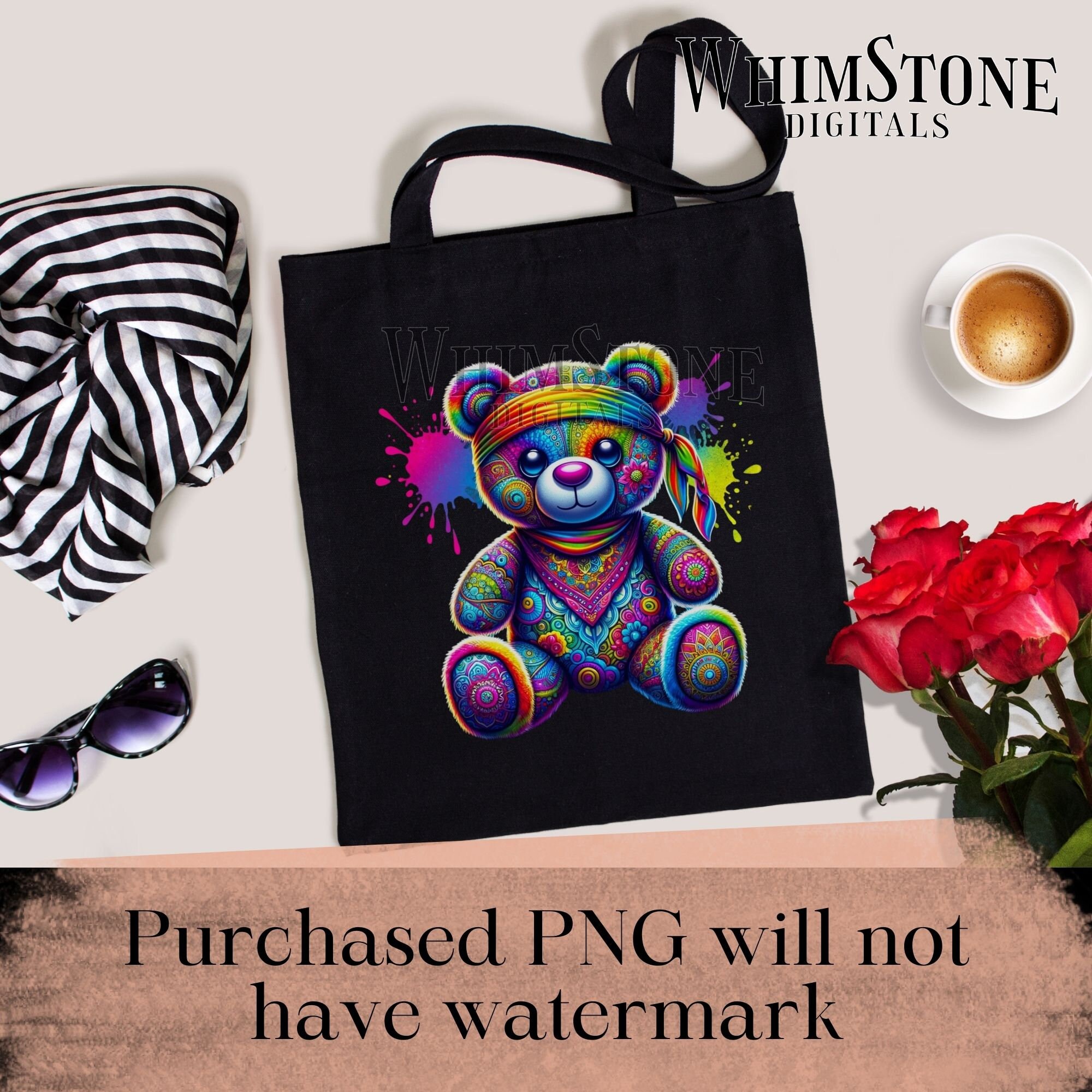 Psychedelic Hippie Teddy Bear PNG Watercolor Teddy Bear DTF Teddy T ...