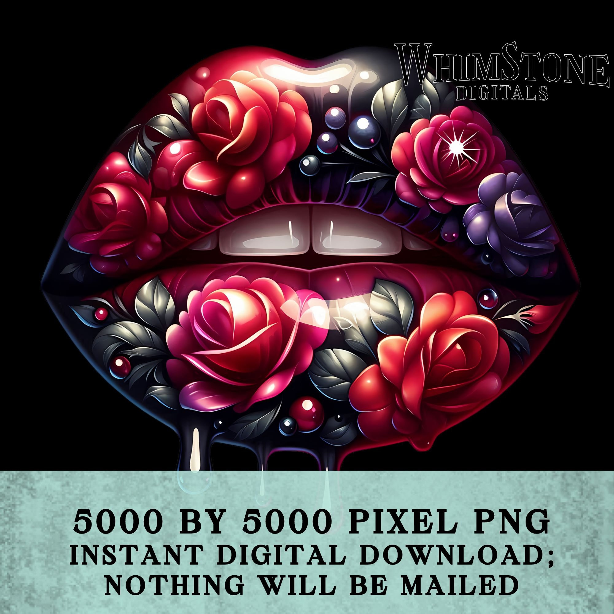 Romantic Floral Lips PNG, Flower Lips Dtf Design, Rose Lips Clipart ...