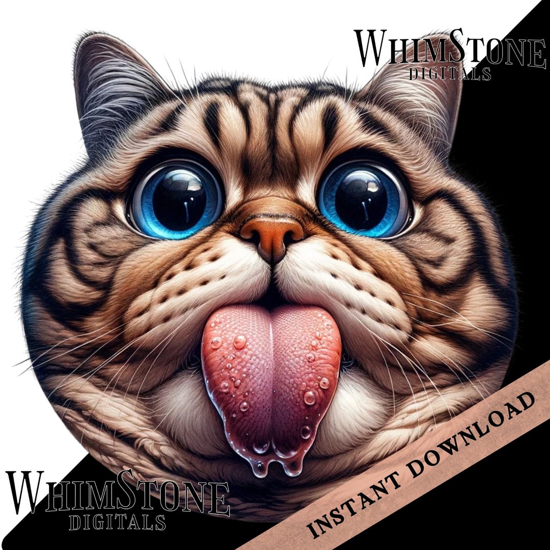 Cat Close-up PNG Watercolor Tabby Cat DTF Close-up Cat Licking T-shirt ...