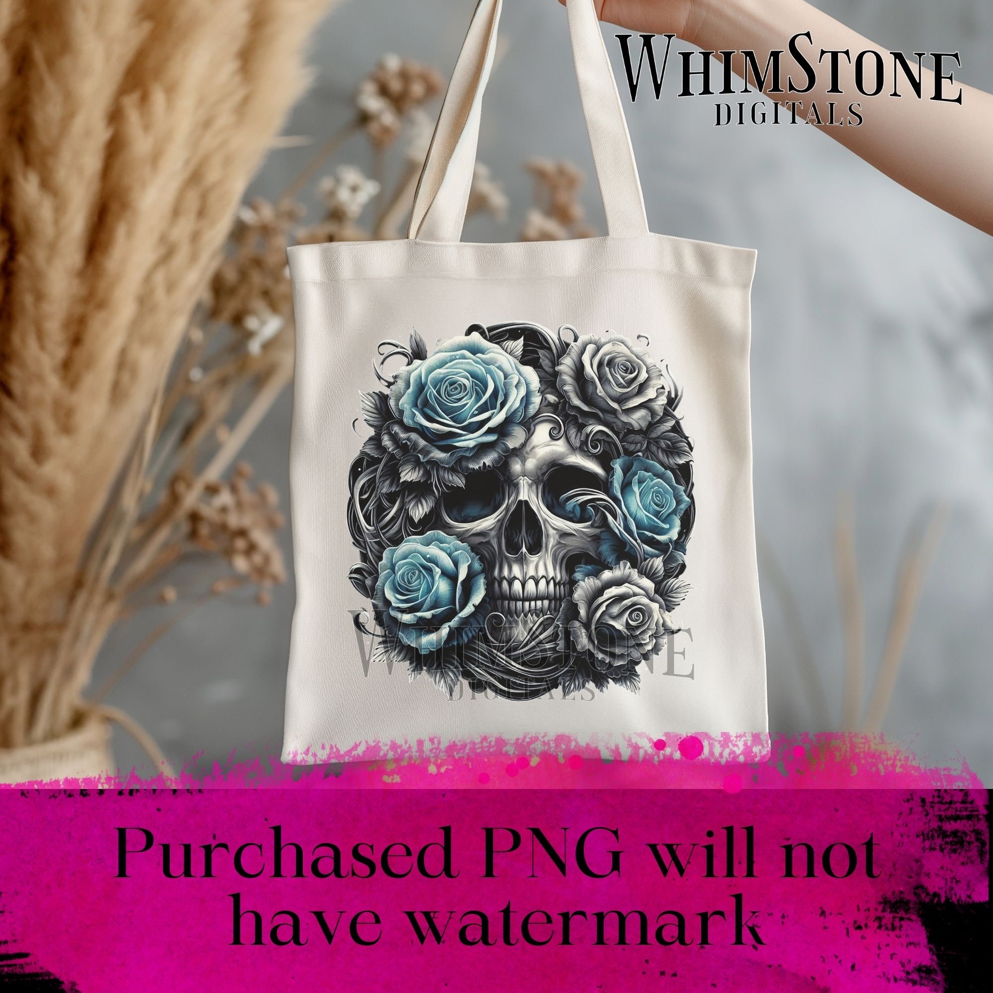 Skull and Roses PNG Blue Rose Skull Sublimation Skull Clipart T-shirt ...