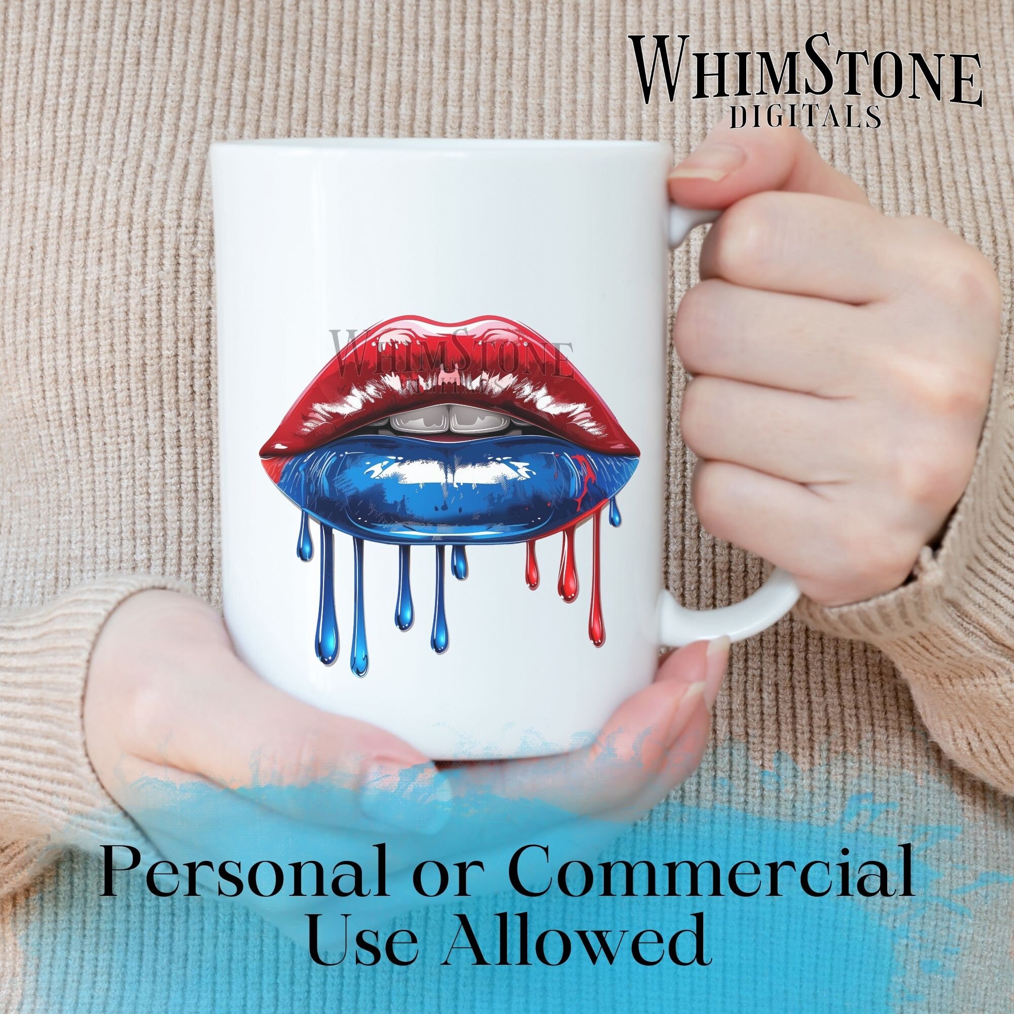 Red and Blue Lips PNG, Kiss Lips Dtf Design, Patriotic Clipart, USA ...