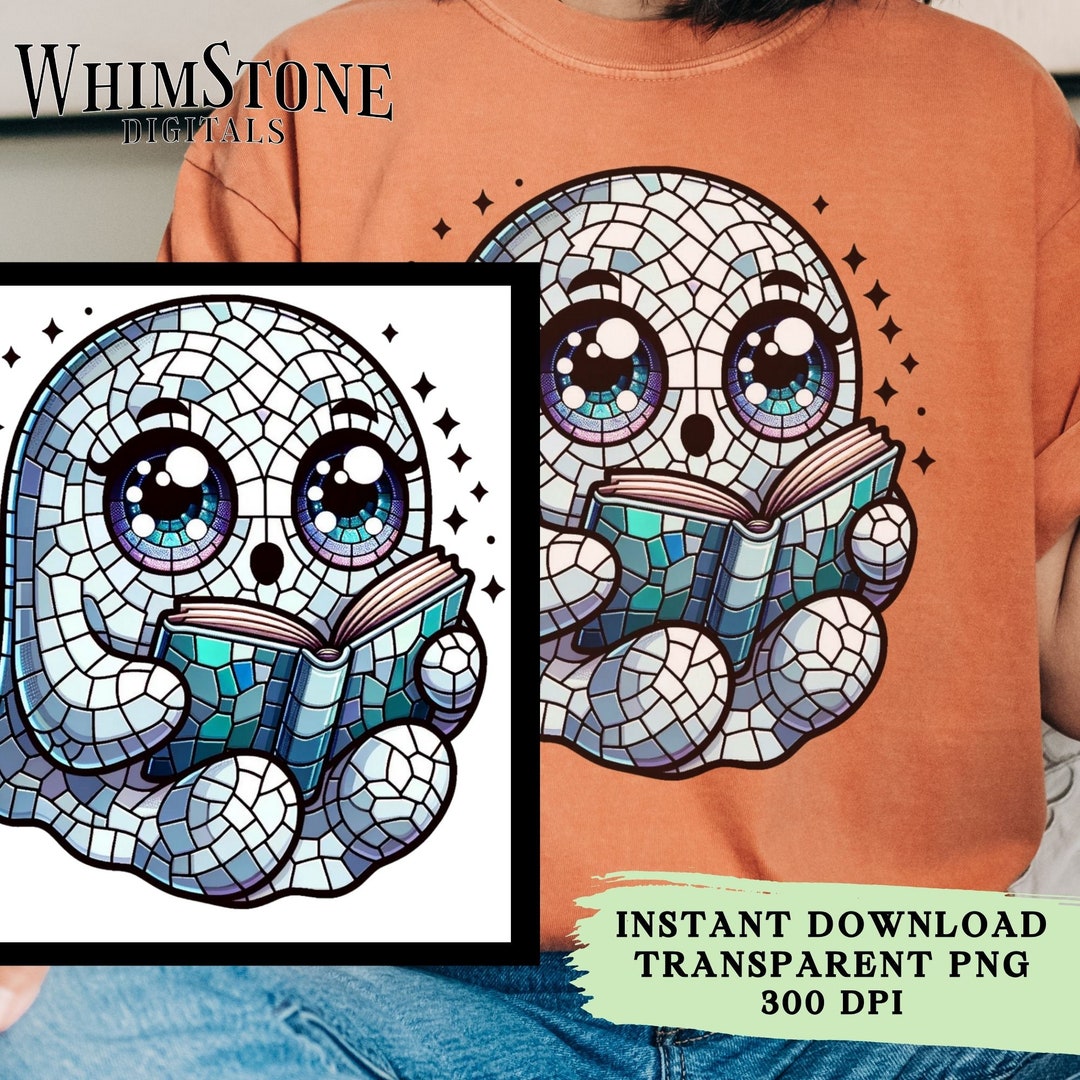 Mosaic Ghost Reading PNG Cute Ghost Dtf Design Mosaic Ghost Sublimation ...