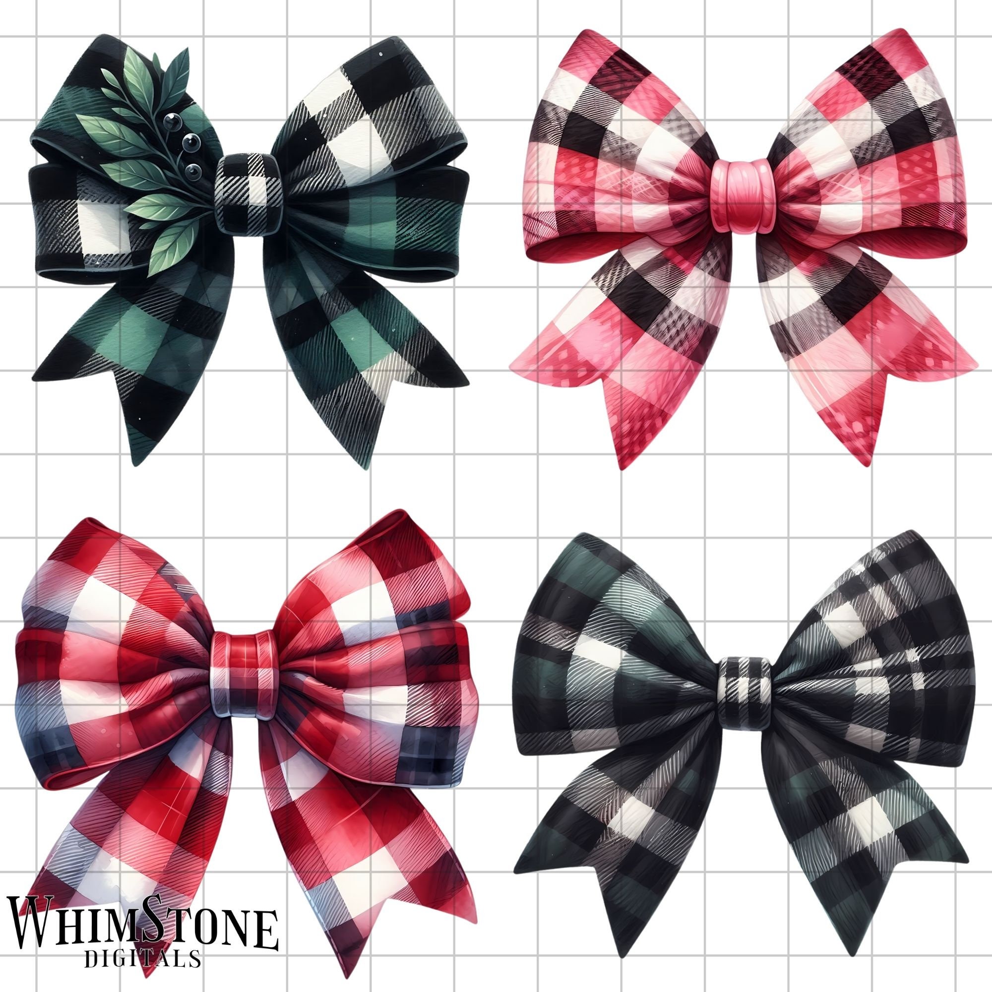 Watercolor Plaid Bow Clipart Bundle, Buffalo Plaid Bows PNG Bundle ...