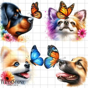 Watercolor Dogs and Butterflies Clipart Bundle, Butterfly on Dog Nose ...