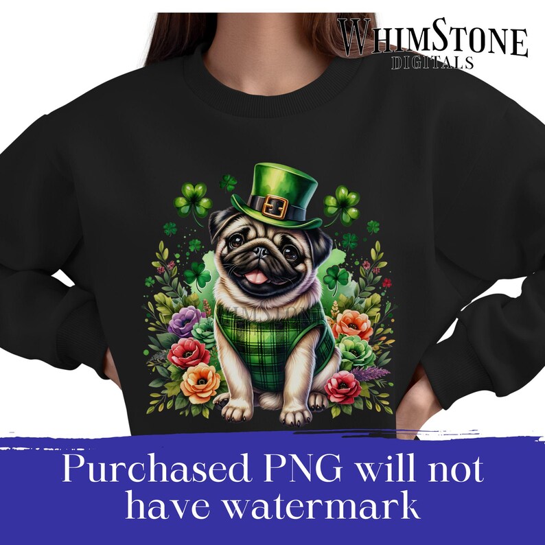 Saint Patrick's Day Pug PNG, Floral Pug Clipart St. Patty's Day T-shirt ...