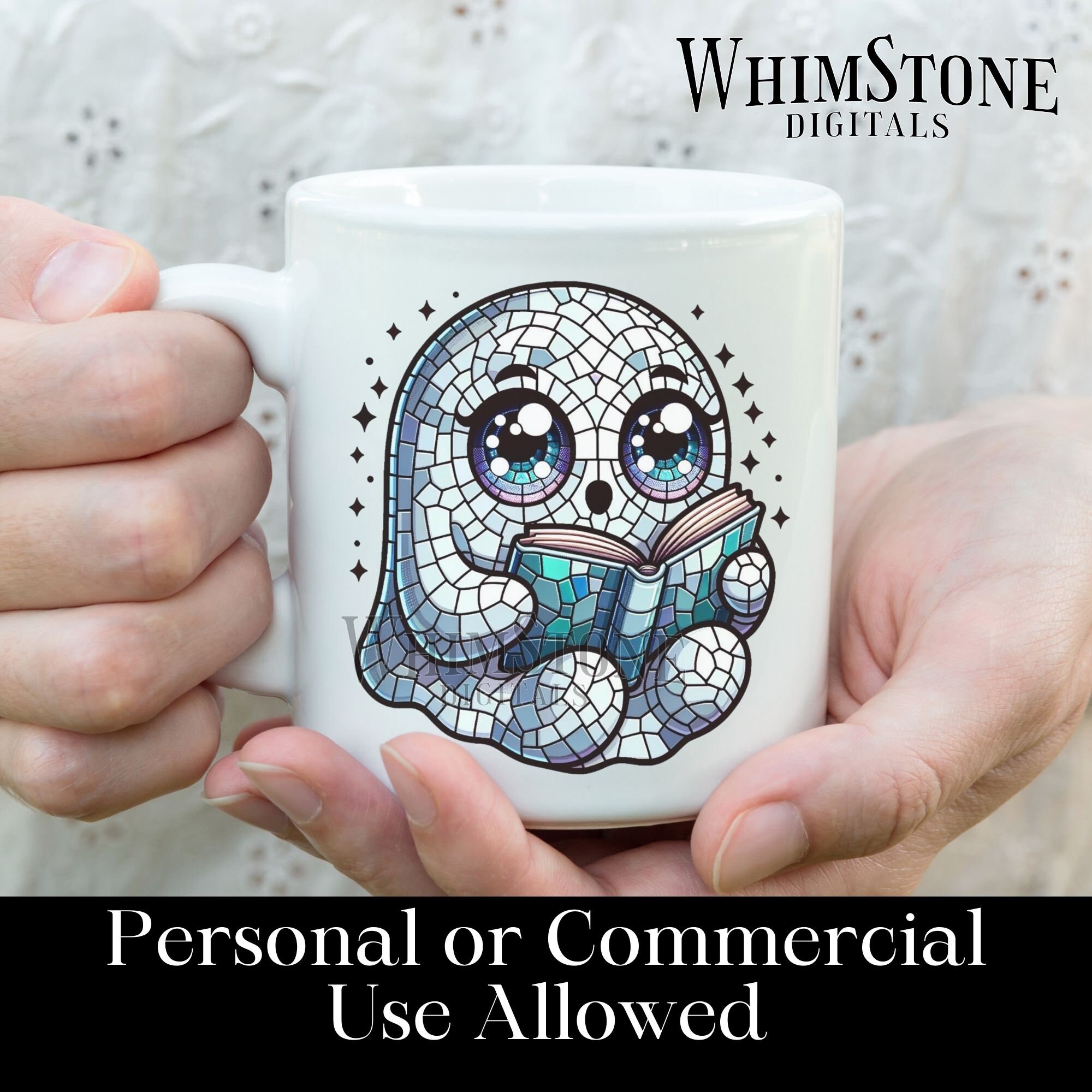 Mosaic Ghost Reading PNG Cute Ghost Dtf Design Mosaic Ghost Sublimation ...